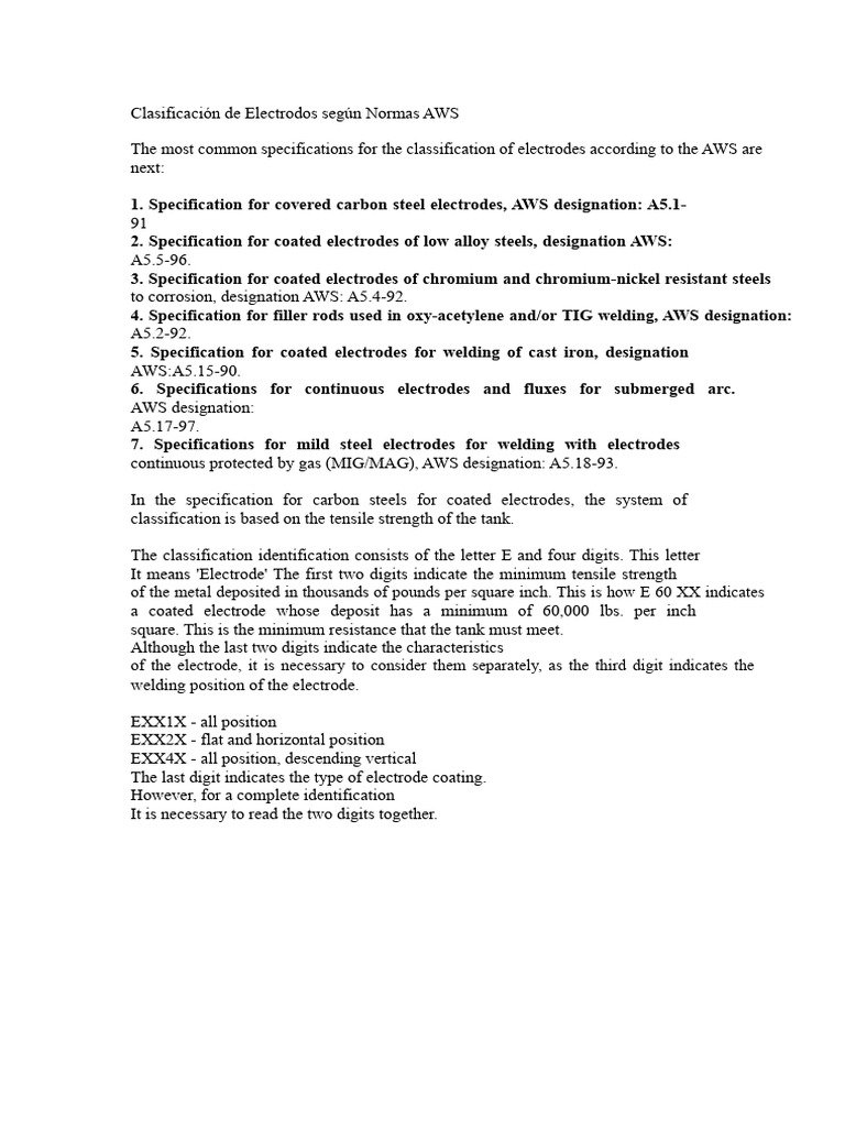 Classification of Electrodes According To AWS Standards | PDF | Steel | Welding