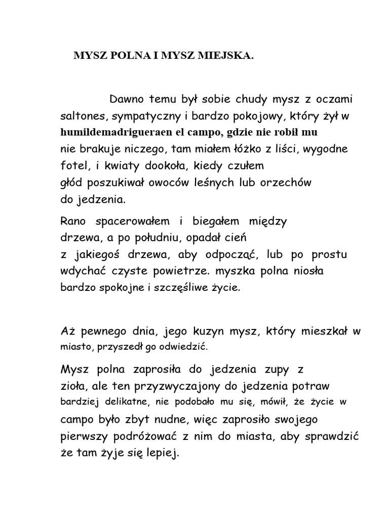 Mysz Polna I Mysz Miejska | PDF