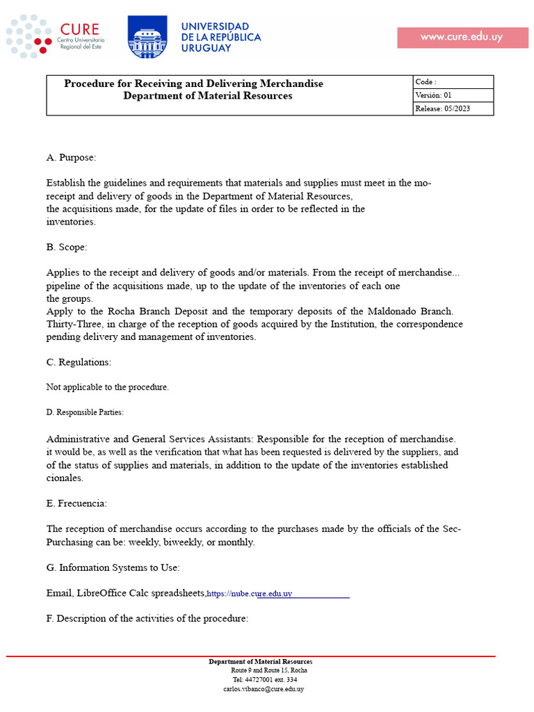 Merchandise Receipt and Delivery Procedure | PDF | Business