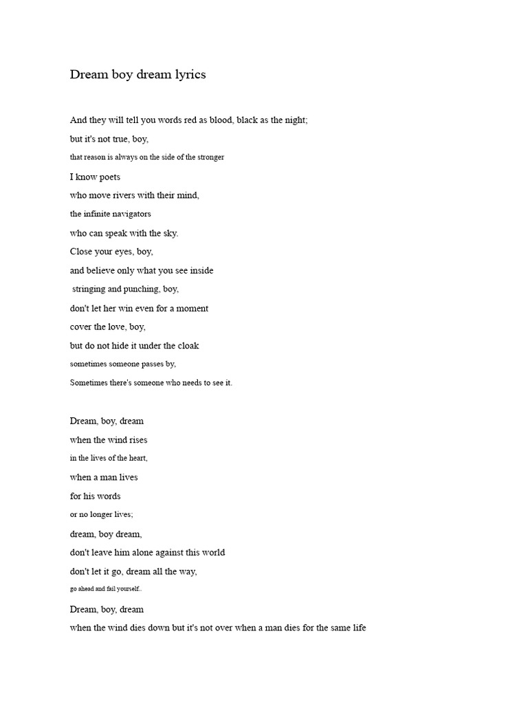 Dream Boy Dream Lyrics | PDF