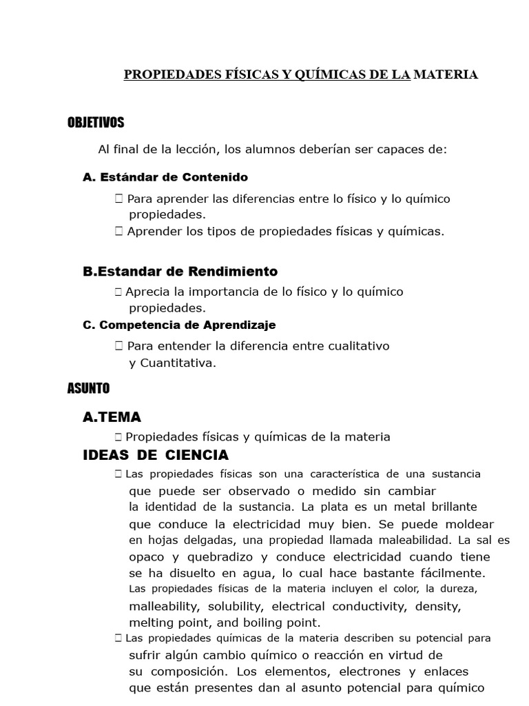Propiedades Físicas y Químicas de la Materia | PDF | Sustancias ...