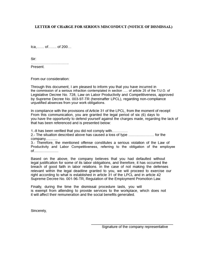 Letter of Serious Misconduct Imputation | PDF | Government | Justice