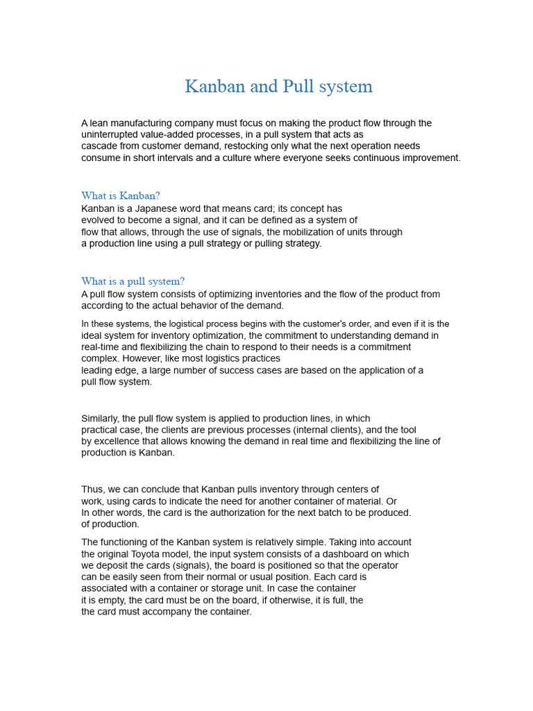 Kanban and Pull System | PDF | Production And Manufacturing | Economies