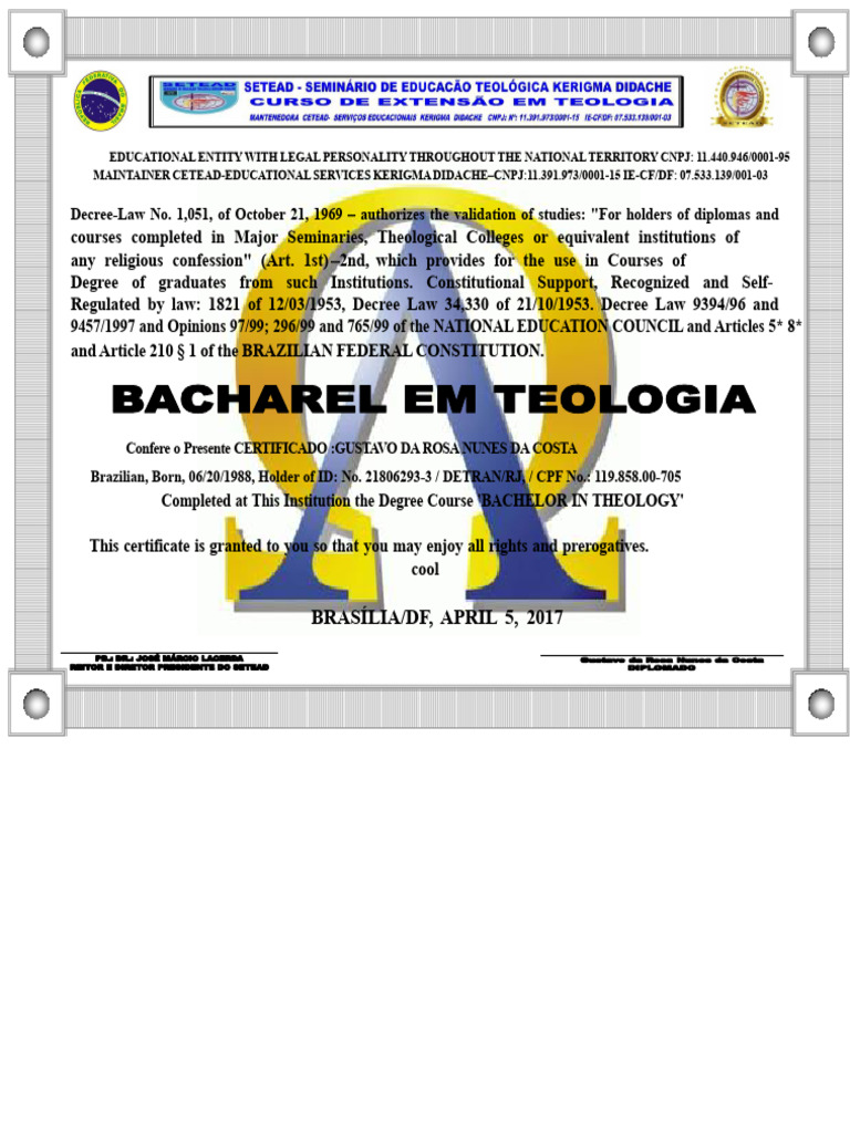 Bachelor's Degree in Theology | PDF
