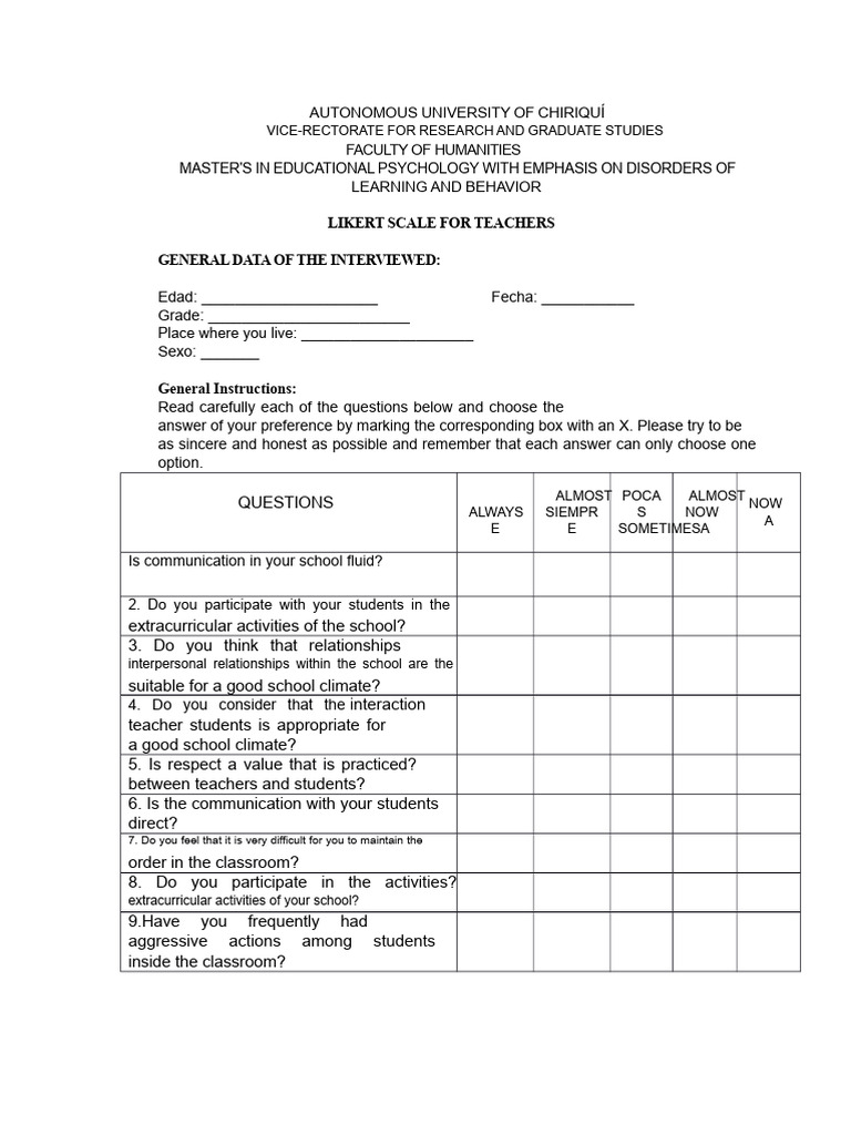 Likert Scale Table | PDF | Communication | Psychology