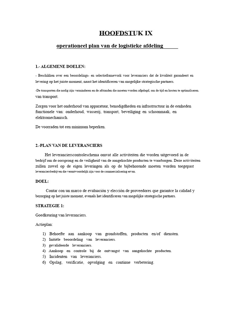 Operationeel Logistiek Plan | PDF
