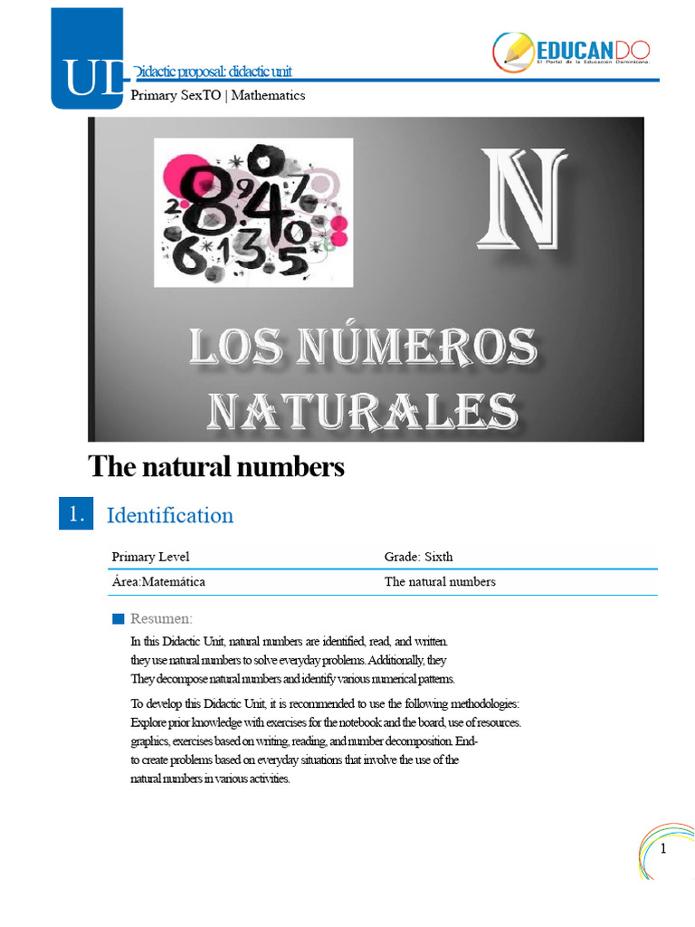 Activities With Natural Numbers For 6TH or 7TH Grade | PDF | Natural ...