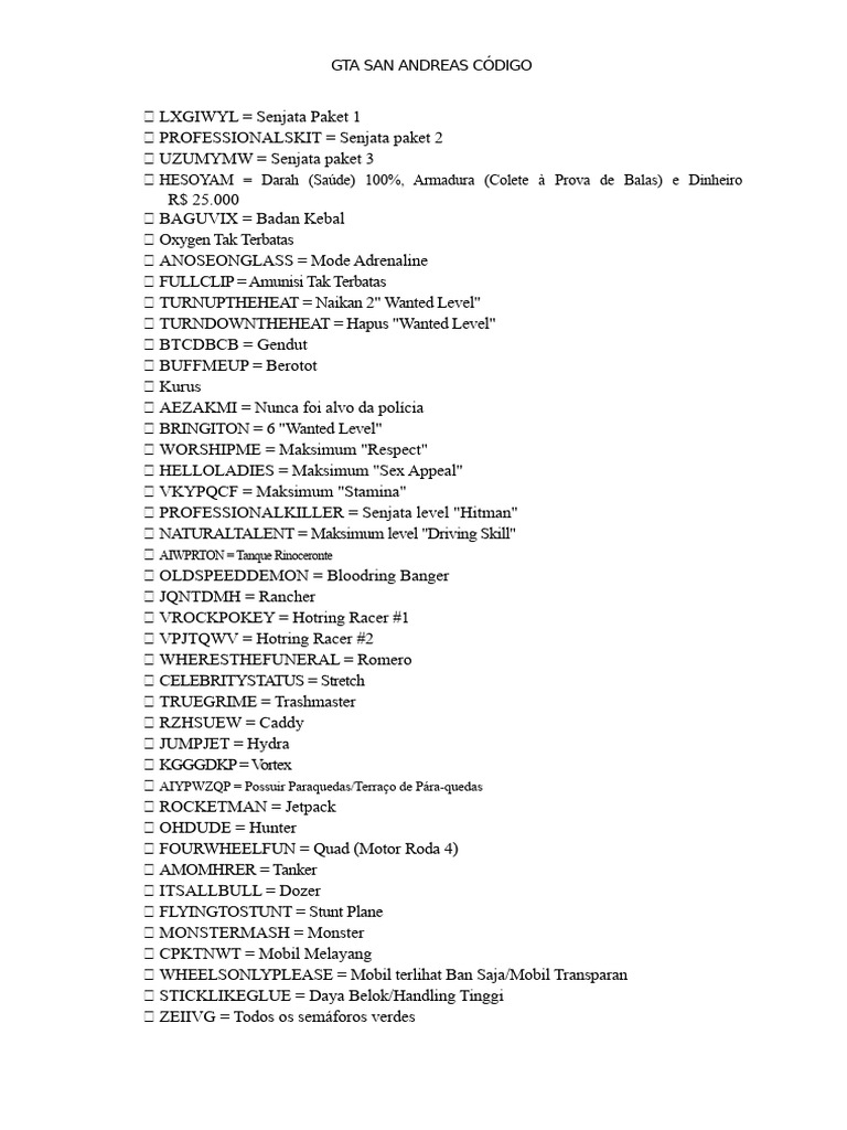 Cheat GTA San Andreas | PDF