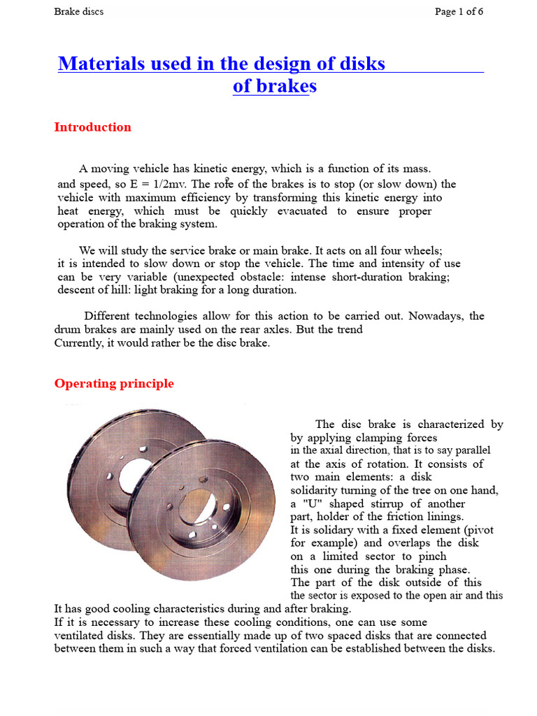 Materials Used in The Design of Brake Discs | PDF | Brake | Steel