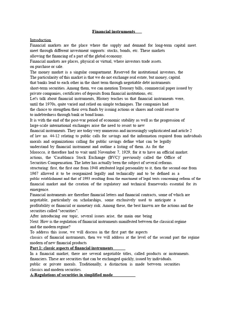 Financial Instruments Summary | PDF | Investment Fund | Bonds (Finance)