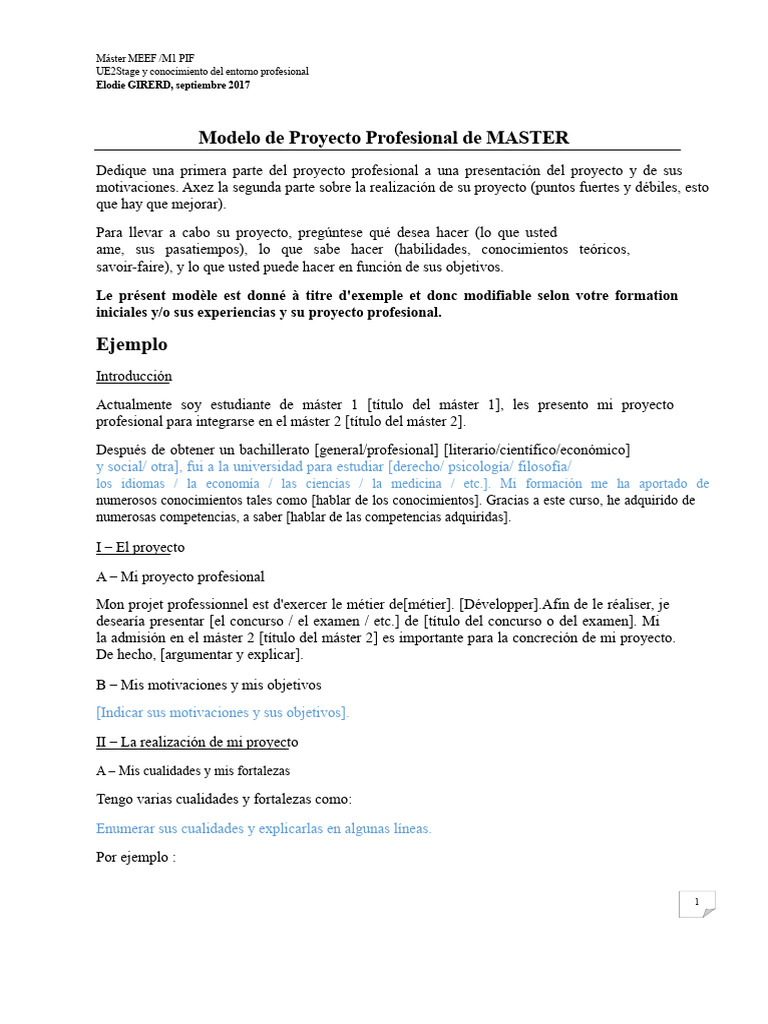 Proyecto Profesional de Máster MEEF | PDF