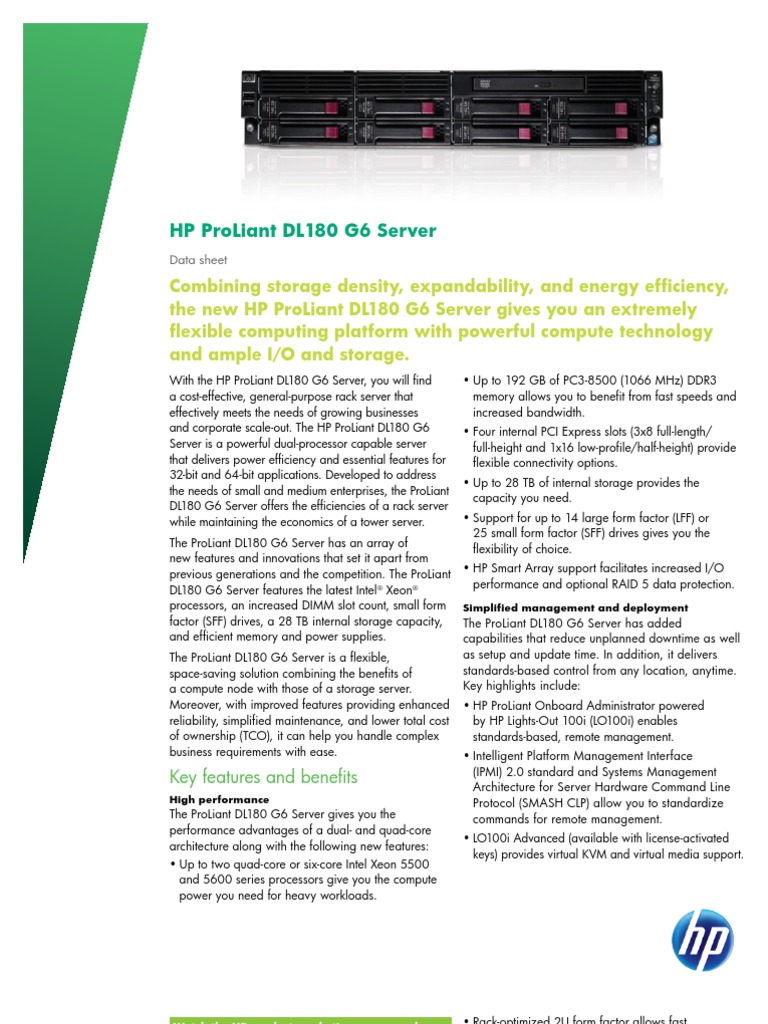 HP Proliant Dl180 G6 Server: Key Features and Benefits | PDF | Office ...