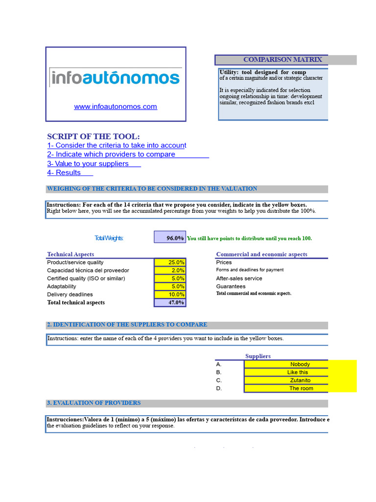 Template For Comparing and Selecting Suppliers | PDF | Economies | Business