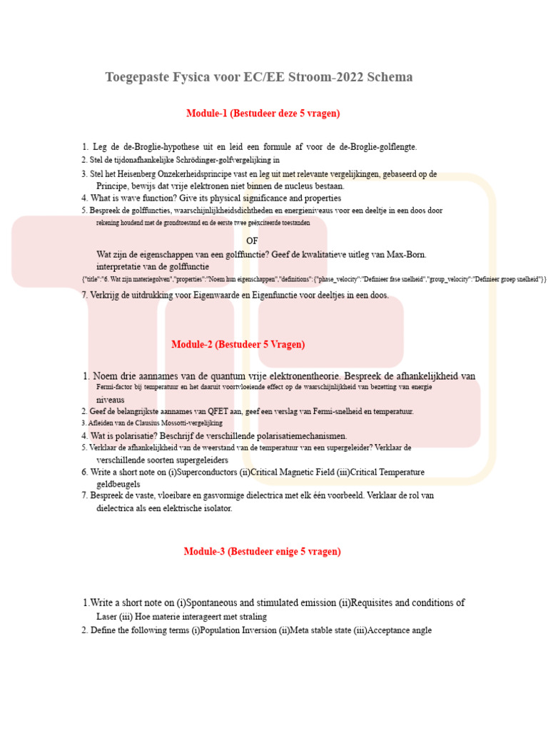 Toegepaste Fysica Voor Ec - Ee Stroom-2022 Schema | PDF