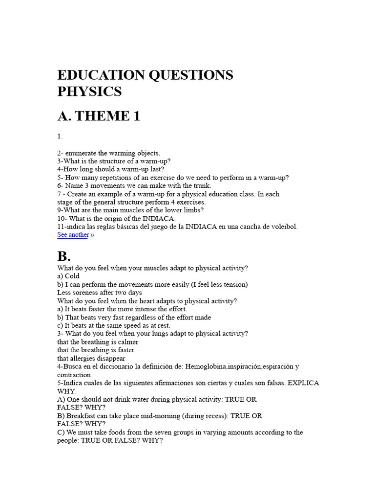 Physical Education Question | PDF | Gymnastics | Track And Field