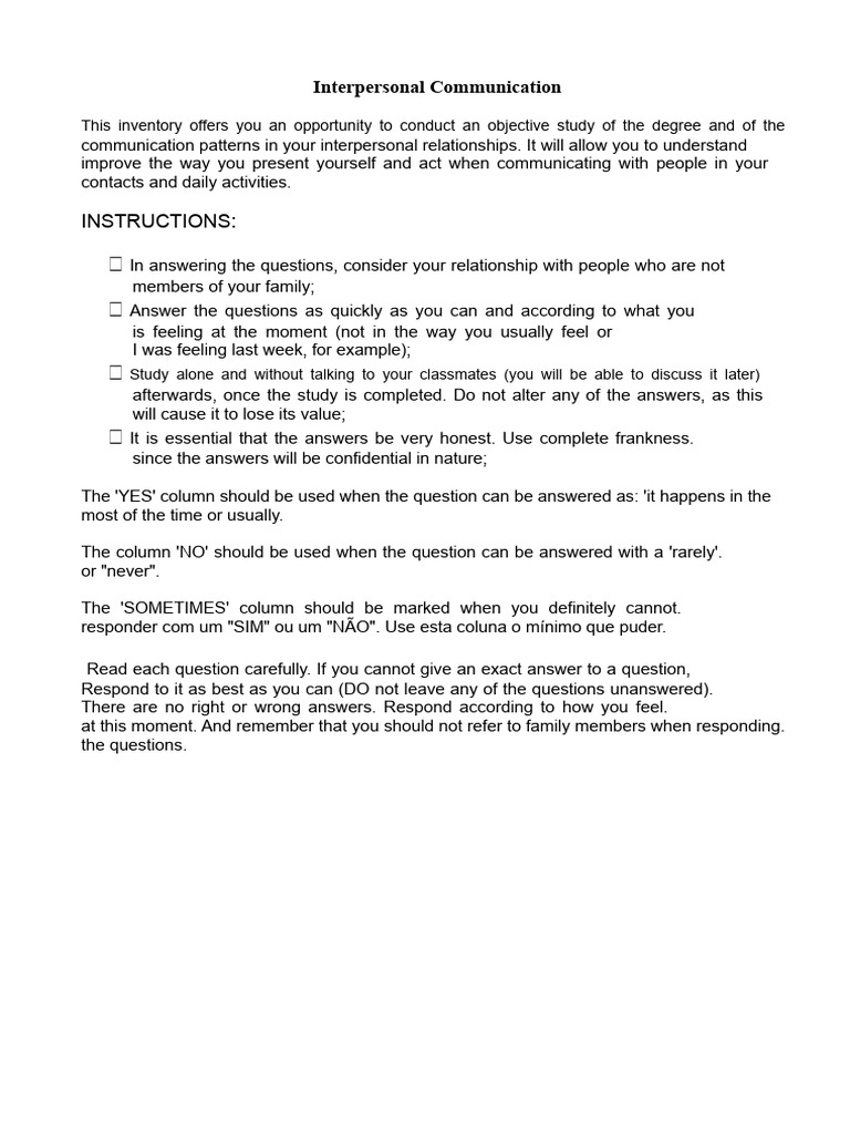Interpersonal Communication Assessment | PDF | Communication | Conversation