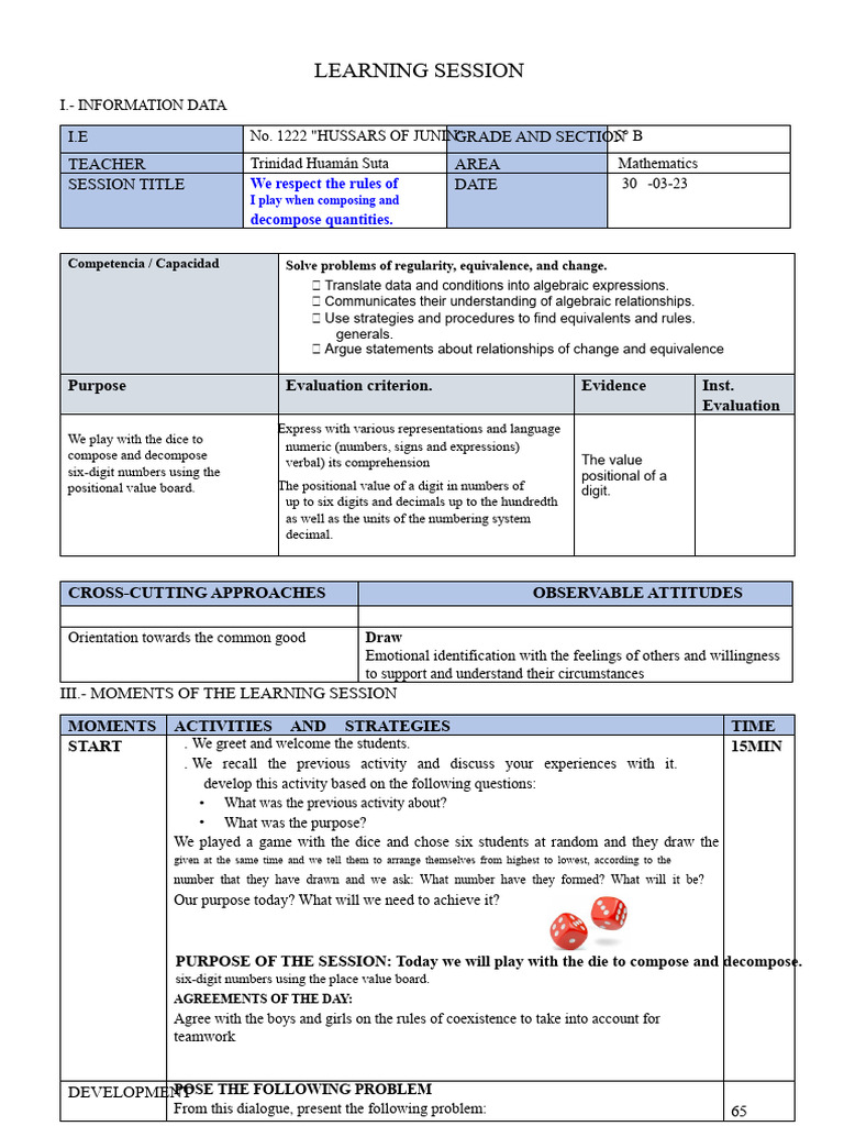 30-03-23 MATE SESSION Decomposition and Composition of Numbers | PDF ...