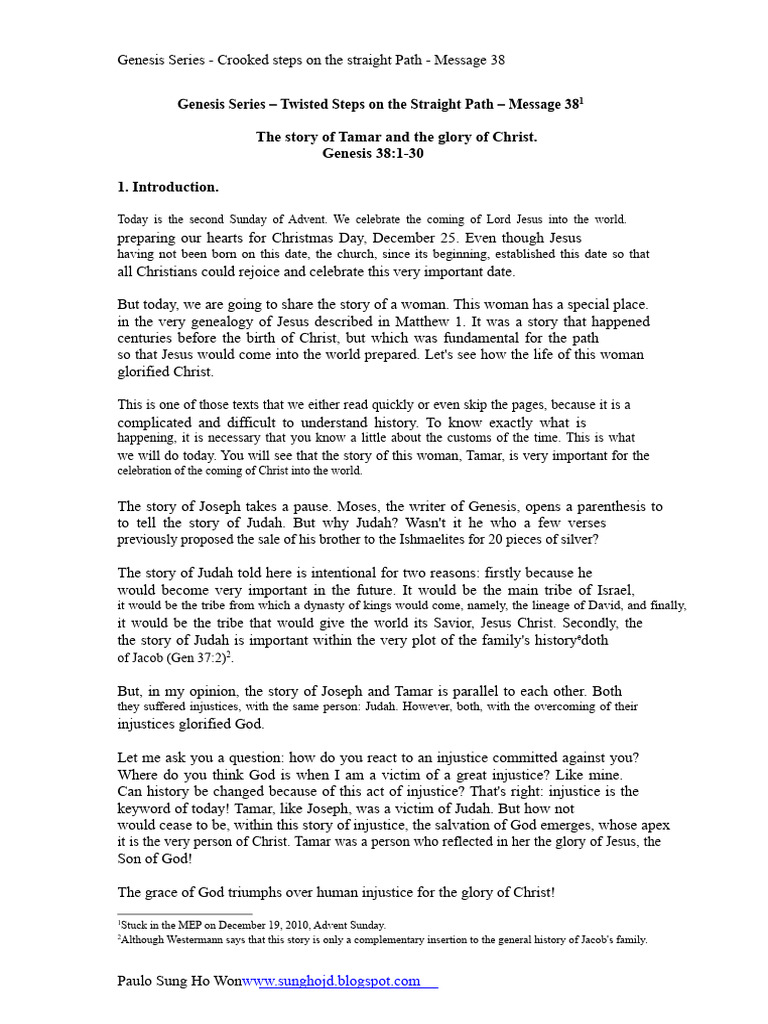 Genesis Series - The Story of Tamar and The Glory of Christ (Gen 38:1 ...
