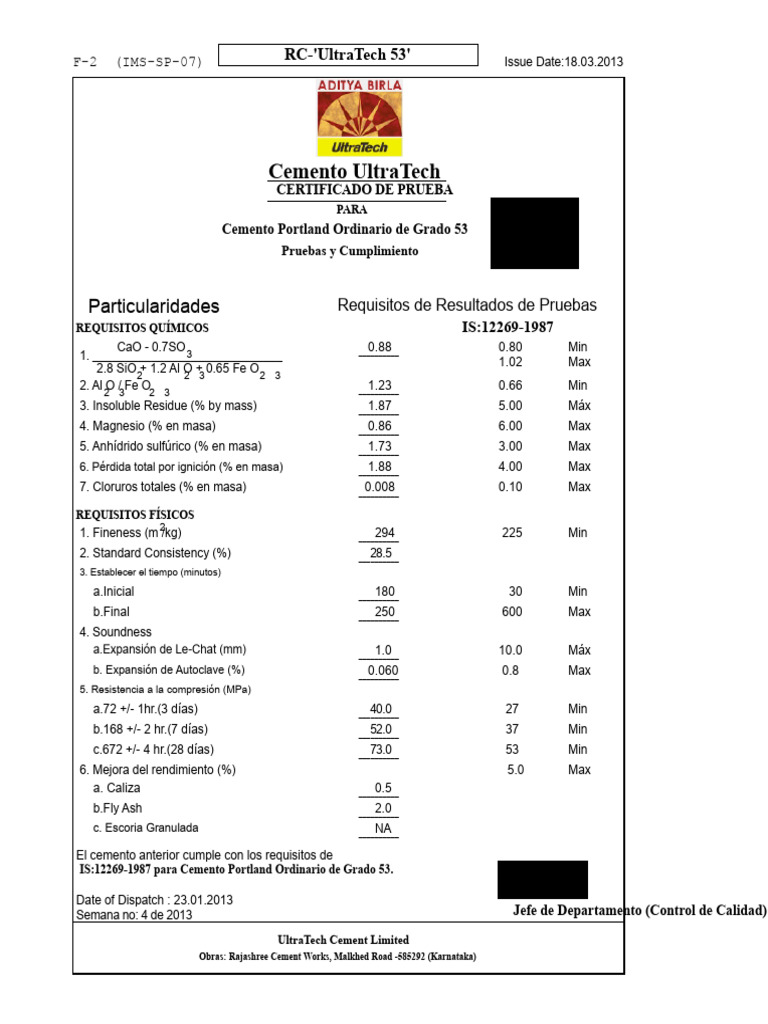 RC Ultratech Opc 53 Semana 04 | PDF | Ingeniería de Edificación ...