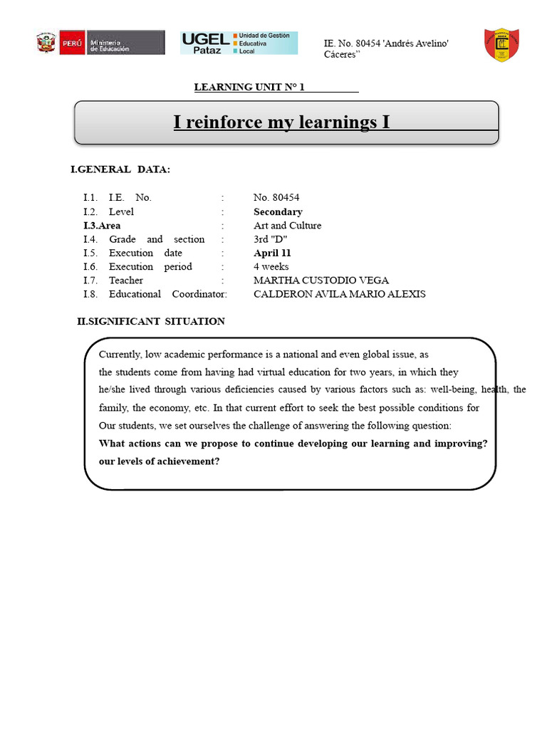 LEARNING UNIT Art and Culture 3rd Year of Secondary School | PDF | The ...