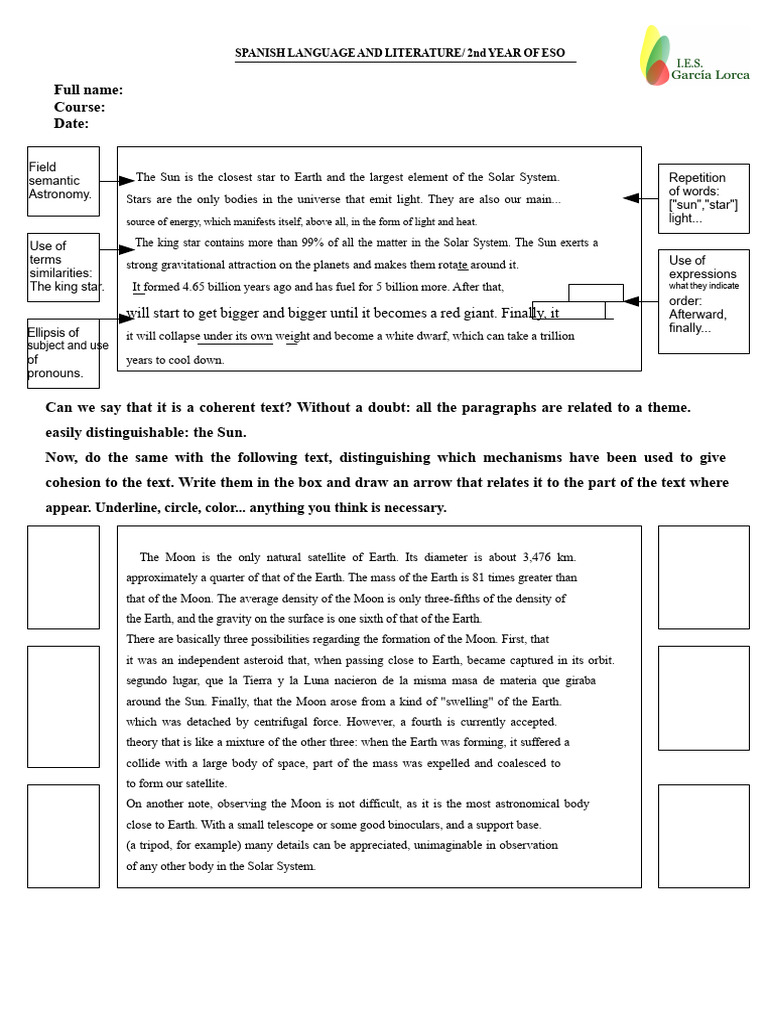 Guided Text On Coherence and Cohesion | PDF | Sun | Moon