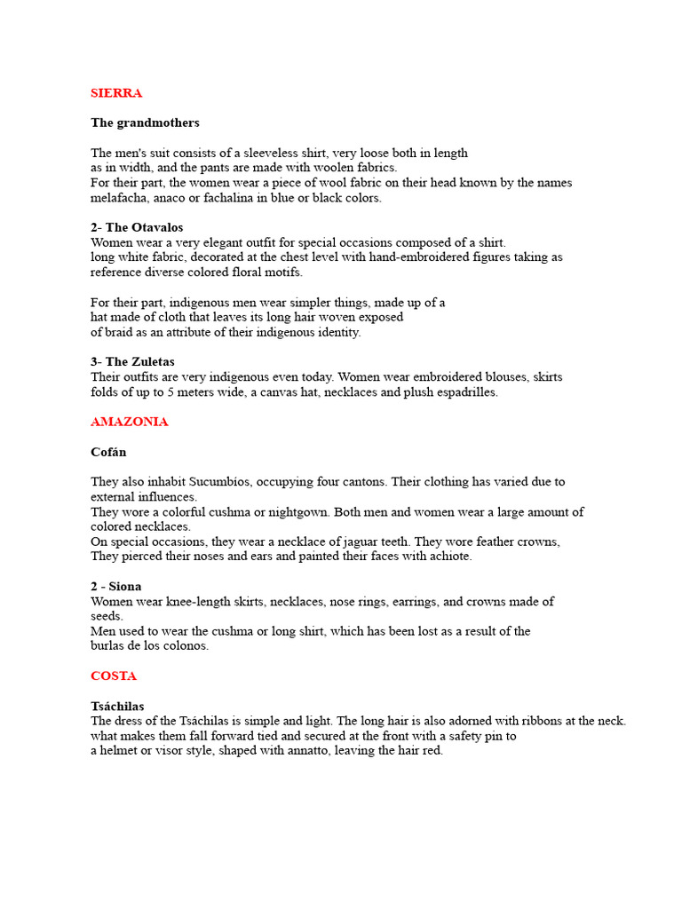 Description of CLOTHING CULTURES by Regions | PDF | Clothing | Fashion