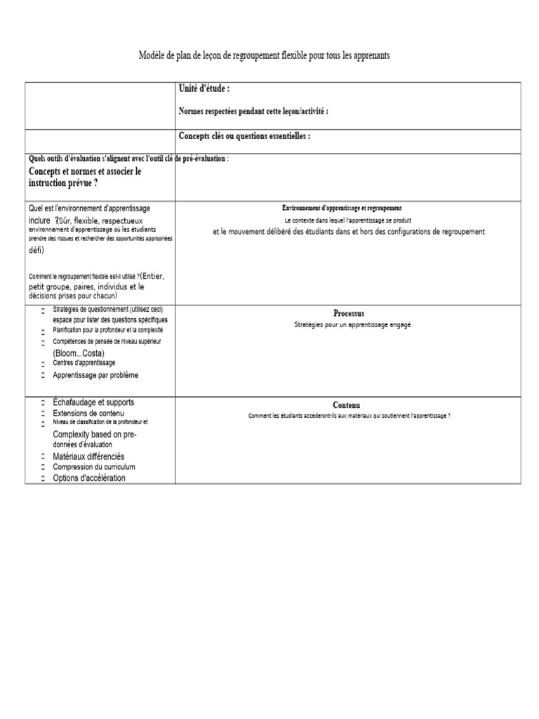 Plan de leçon : Regroupement flexible | PDF | Apprentissage | Cognition