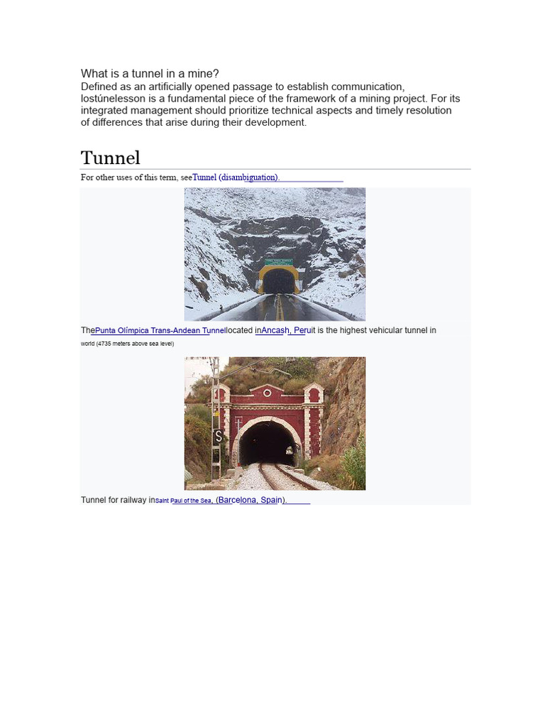 Understanding Mine Tunnels and Construction | PDF | Tunnel | Mining