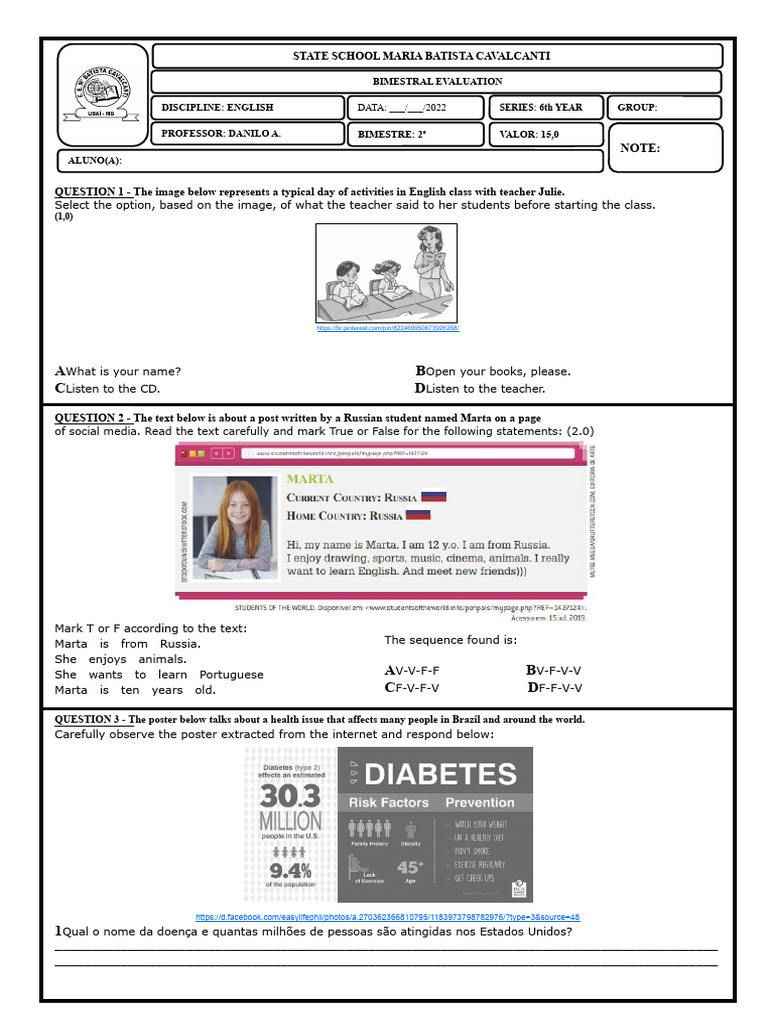 6TH Grade Test | PDF | Bullying | Verb