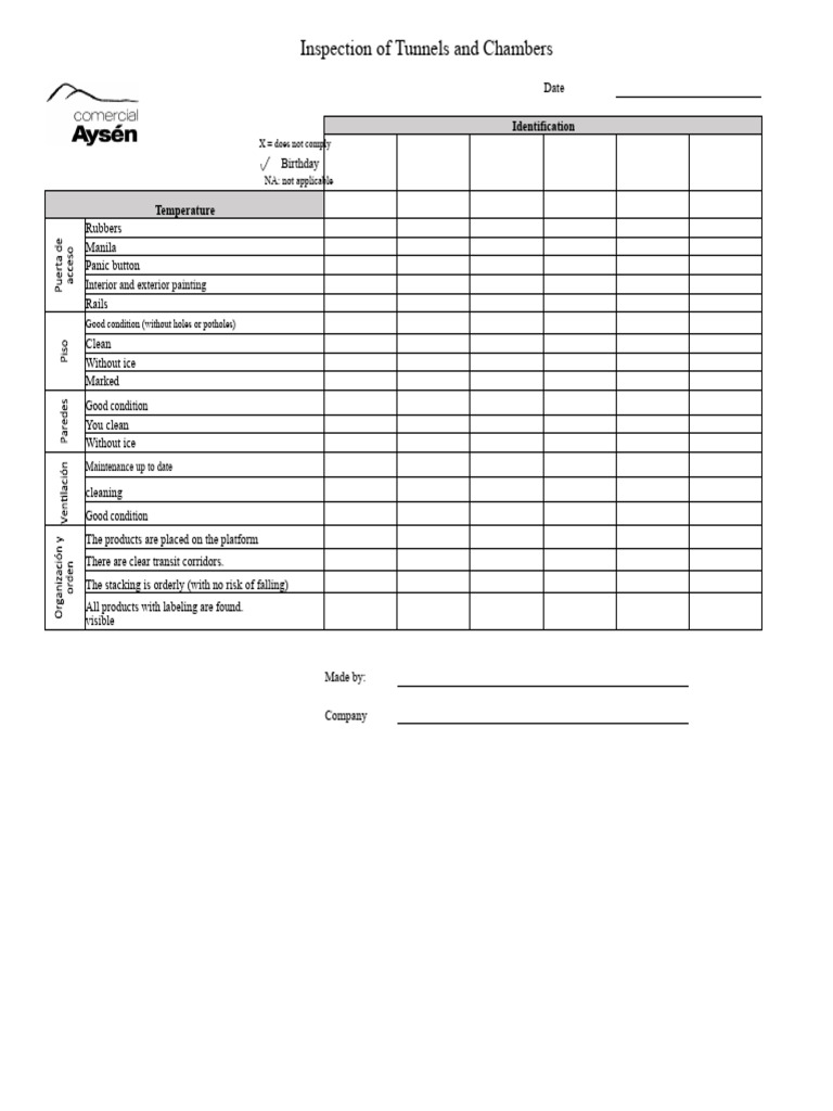 Checklist For Tunnels and Cold Rooms | PDF