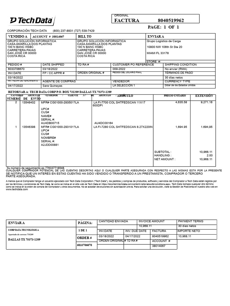 Factura TechData 8040519962 | PDF