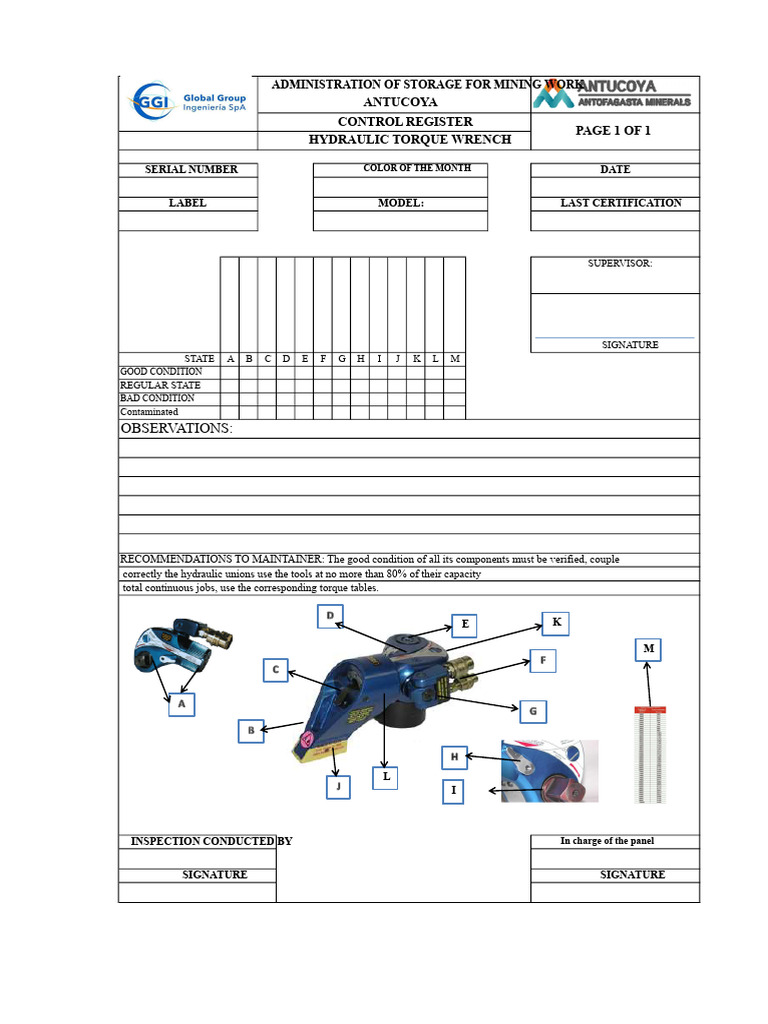 Hydraulic Torque Wrench Maintenance Log | PDF