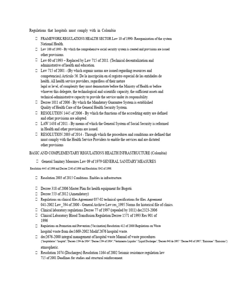 Regulations That Hospitals Must Comply With in Colombia | PDF ...