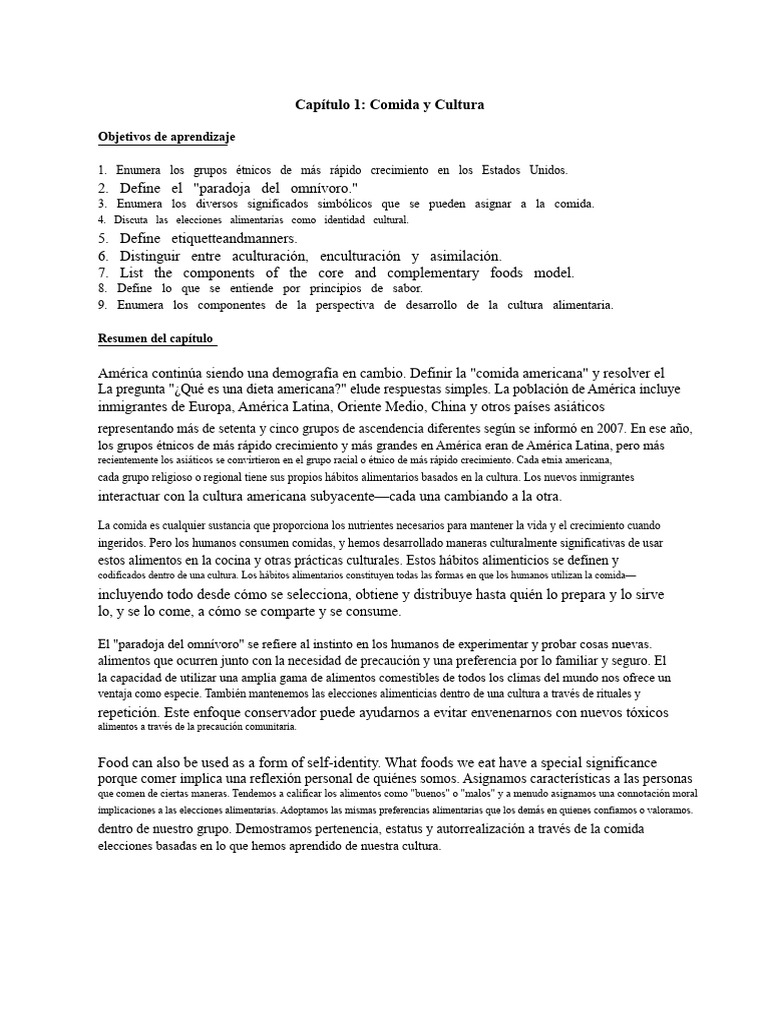Capítulo 1 - Comida y Cultura | PDF | Alimentos | Dieta