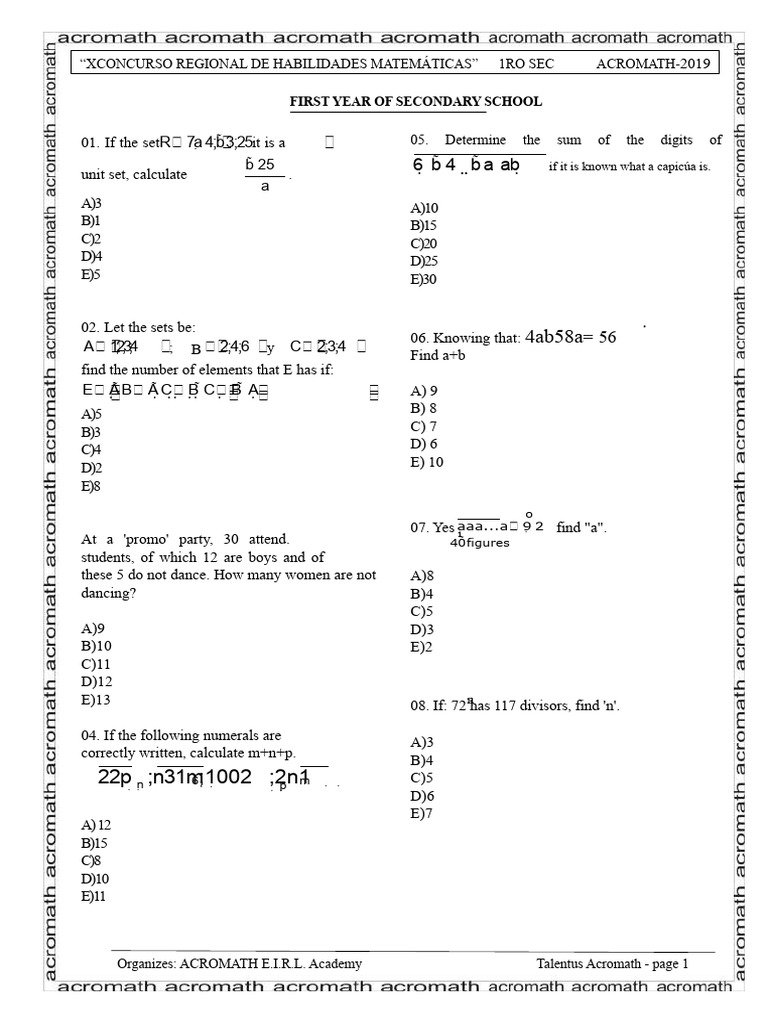 Exam Model - Secondary School | PDF | Mathematics | Algebra