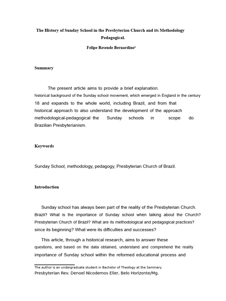 History of Sunday School in Brazil | PDF | Sunday School | Pedagogy