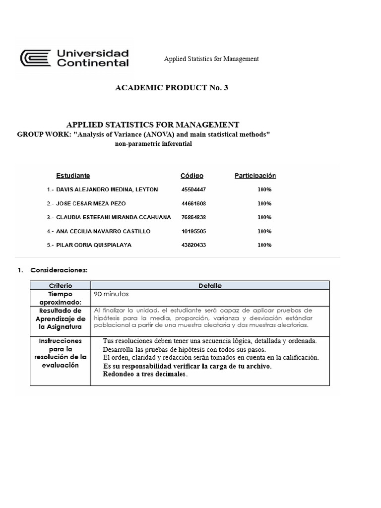 Pa3 Applied Statistics - Group H - NRC 12790 | PDF | Statistics | Statistical Significance