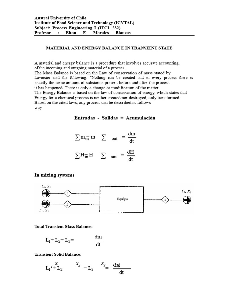 Material and Energy Balance in Transient State | PDF | Mechanics ...