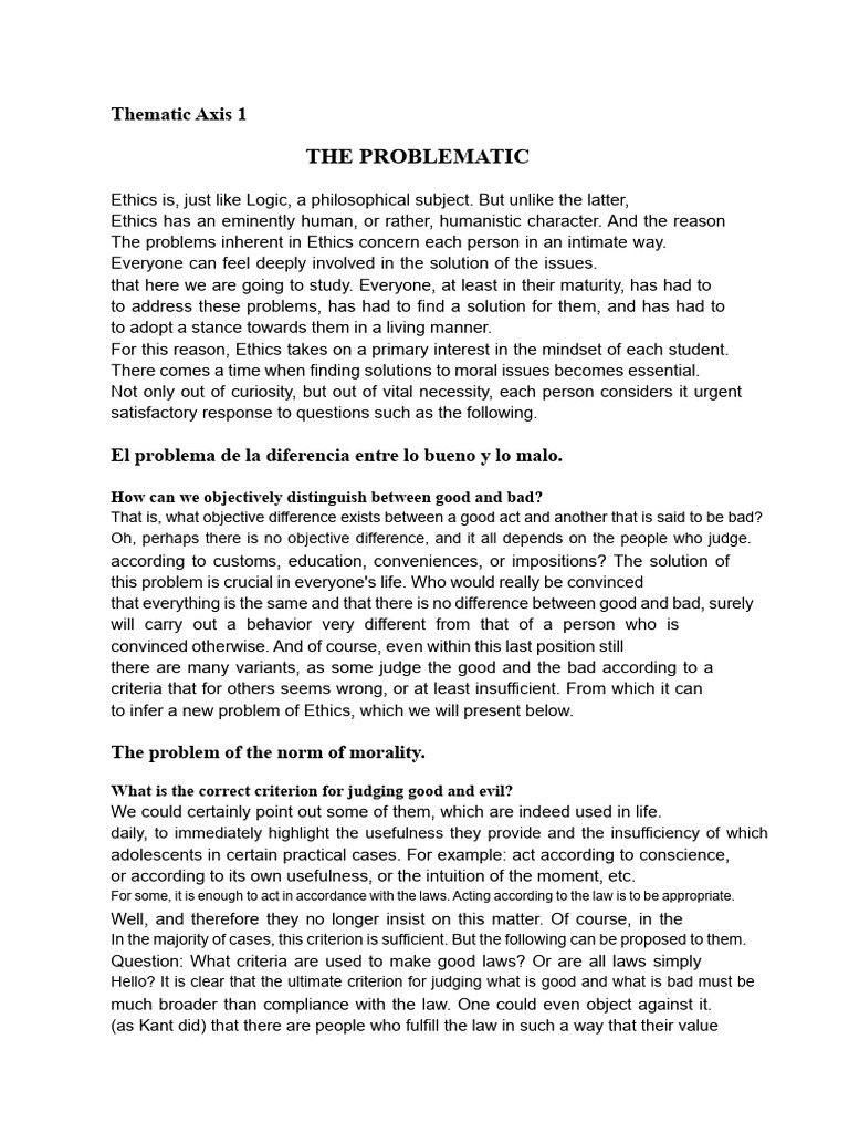 Axis 1 The Ethical Problem | PDF | Morality | Reason
