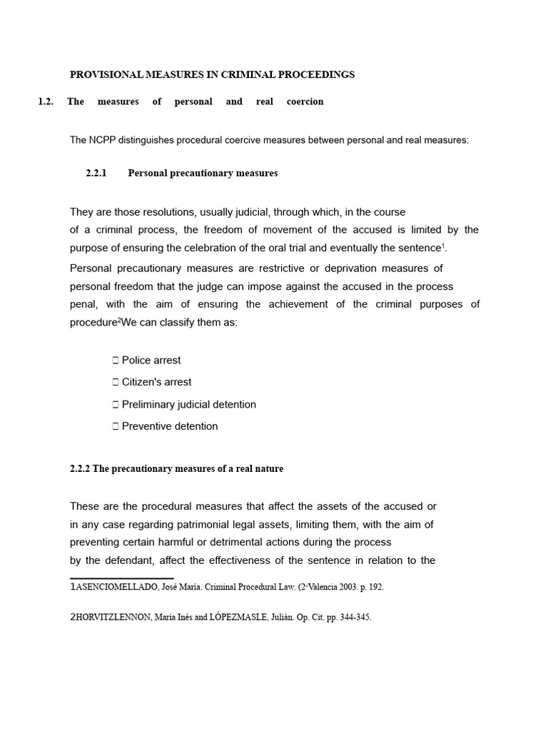 The Precautionary Measures in The Criminal Process Personal and Real ...