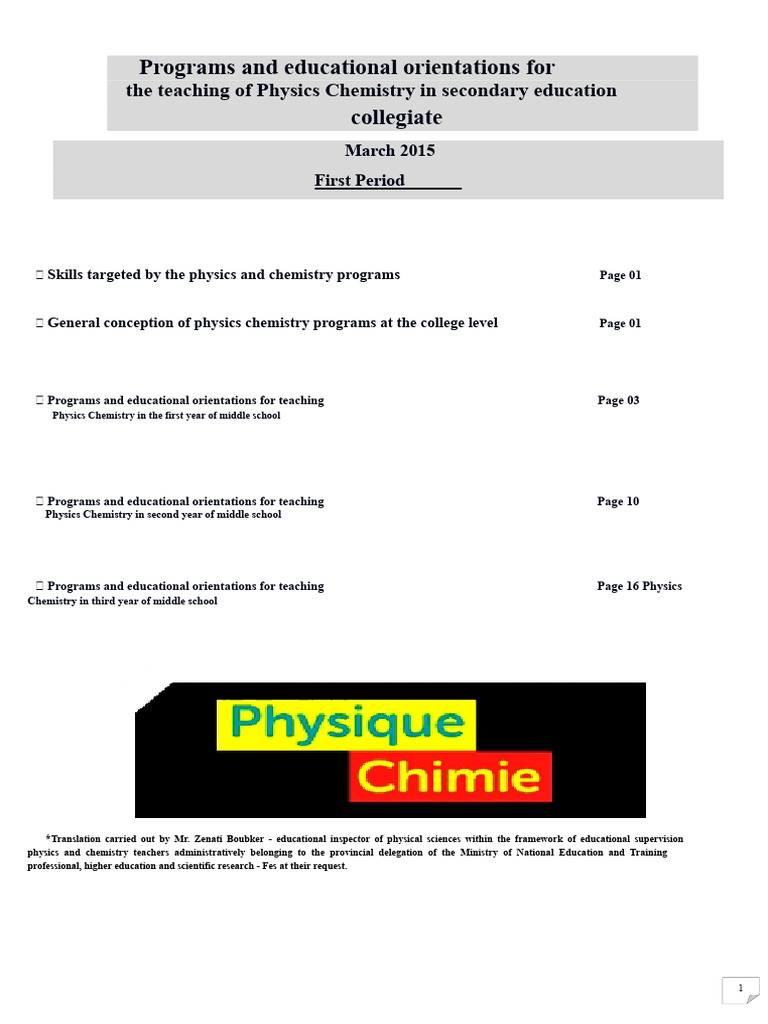 Programs & Educational Orientations PC Middle School 1st Period ...