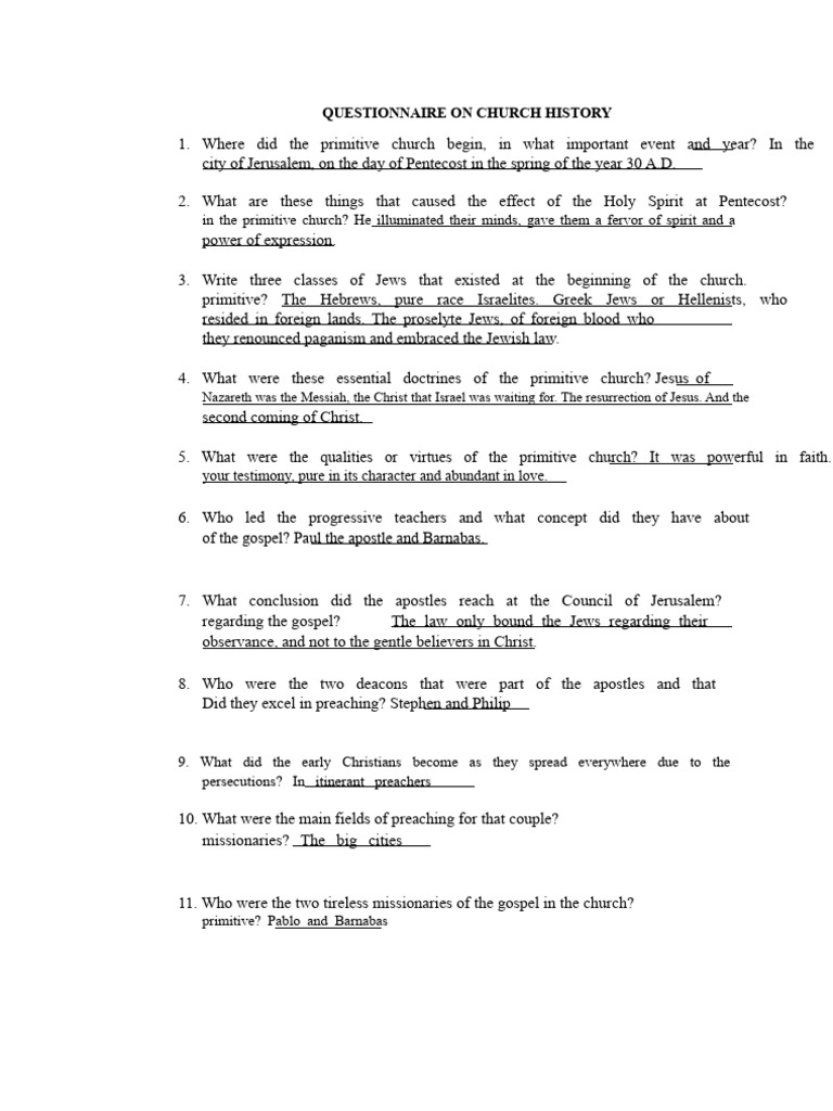 Church History Questionnaire | PDF | Paul The Apostle | Early Christianity