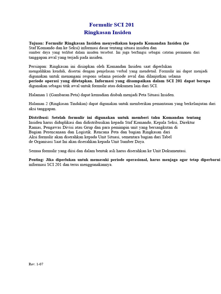 Formulir Ringkasan Insiden SCI 201 | PDF