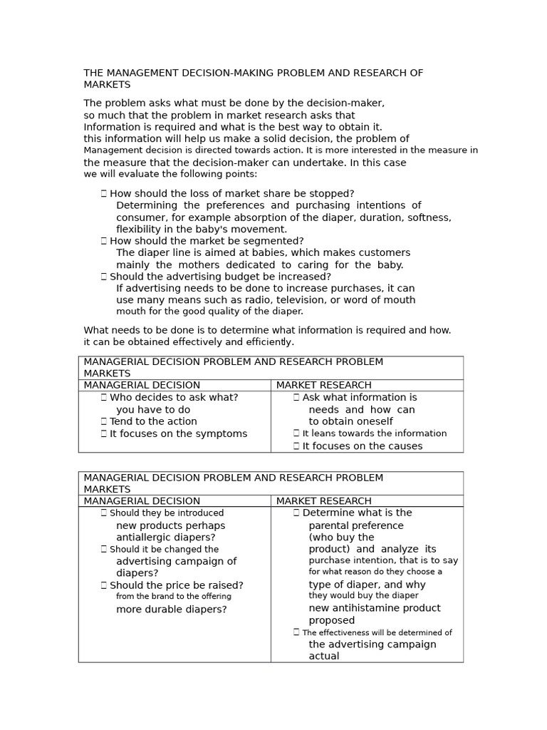 The Problem of Managerial Decision-Making and Market Research | PDF ...