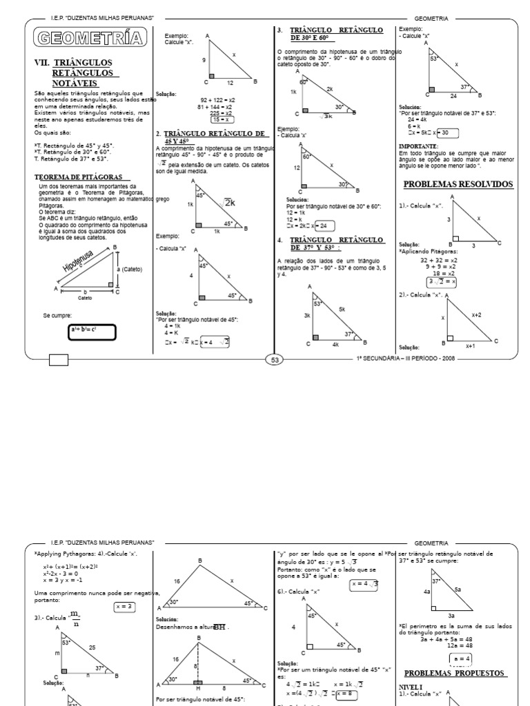 Triângulos Retângulos Notáveis e Pitágoras | PDF | Triângulo | Geometria