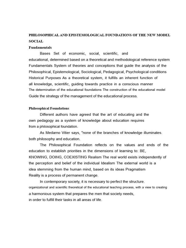 Philosophical and Epistemological Foundations of The New Social Model ...