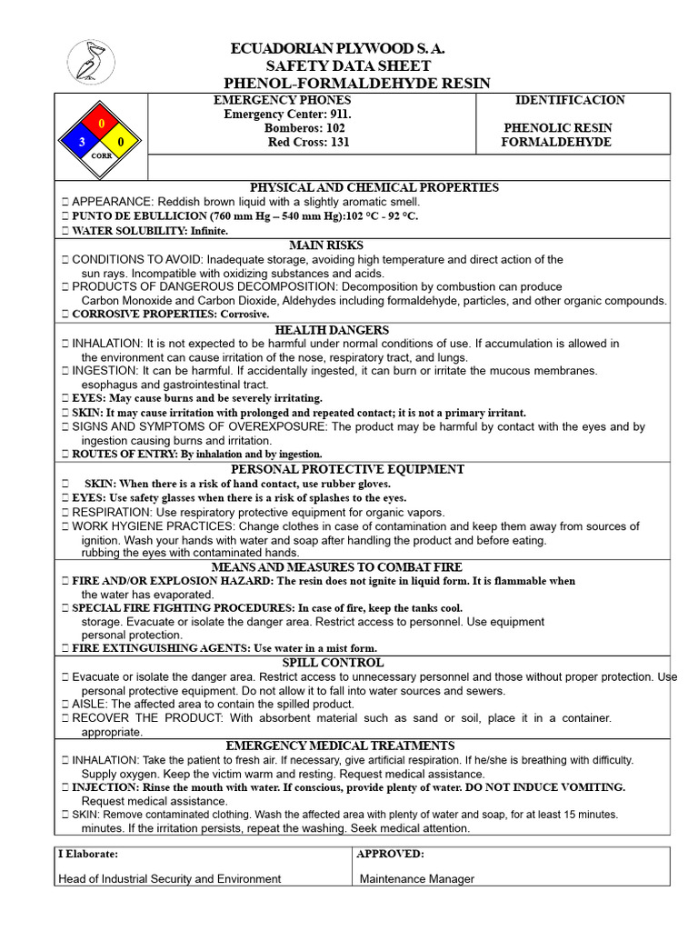 Safety Data Sheet Phenol-Formaldehyde Resin CR | PDF | Water | Formaldehyde