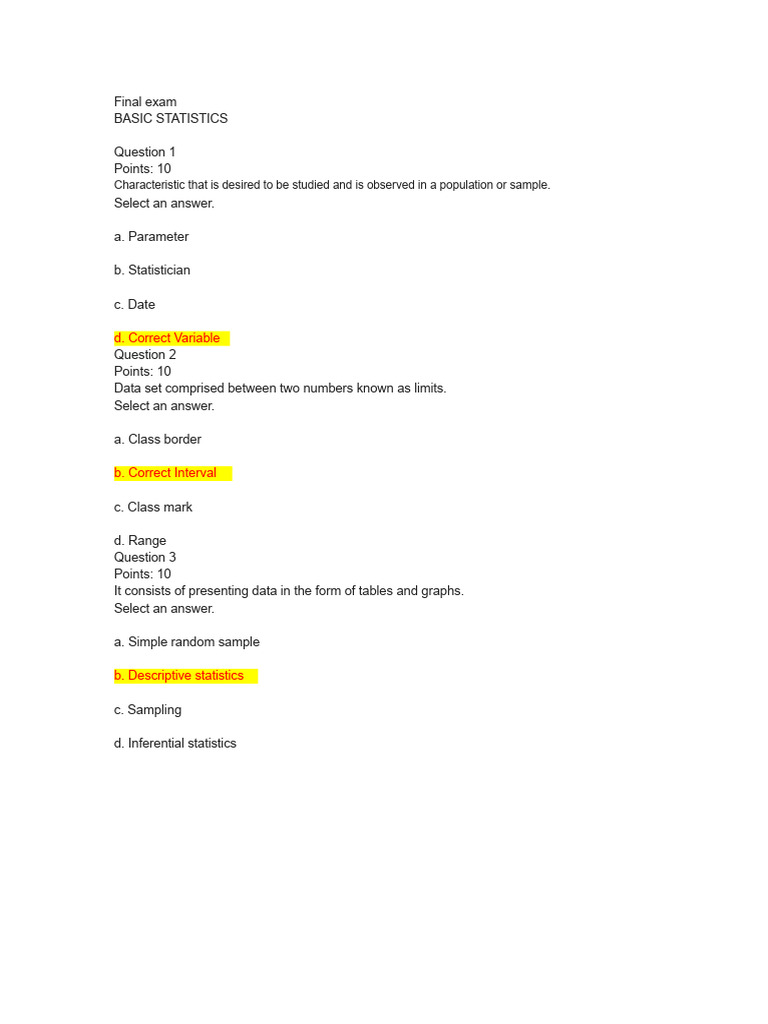 Basic Statistics Final Exam | PDF