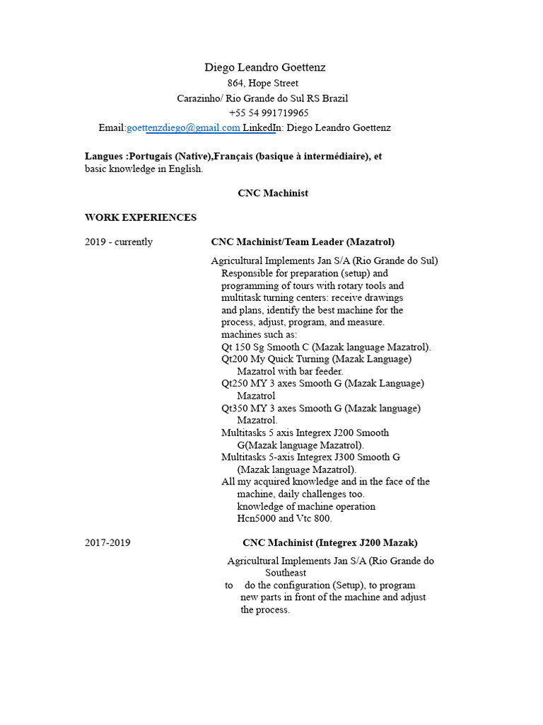 Example of CV in French | PDF | Machinist | Mechanical Engineering