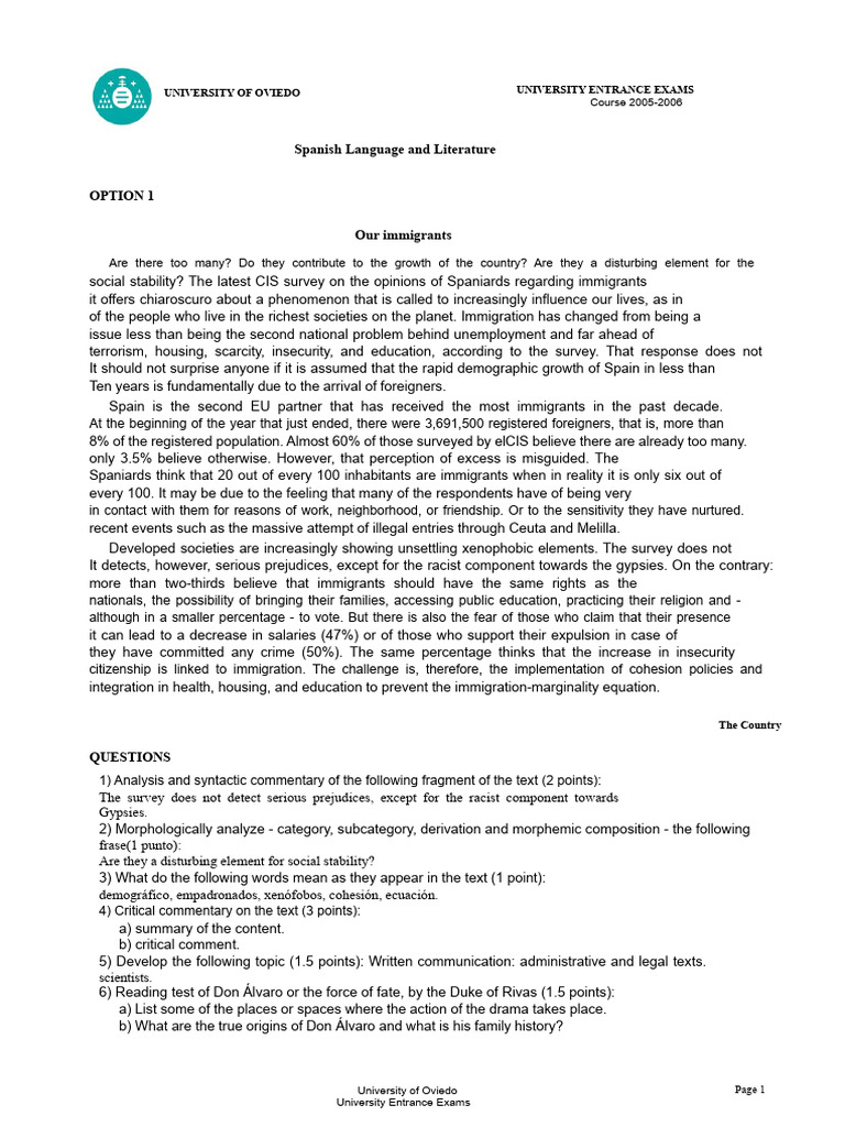 Language Exam 2 | PDF | Spain